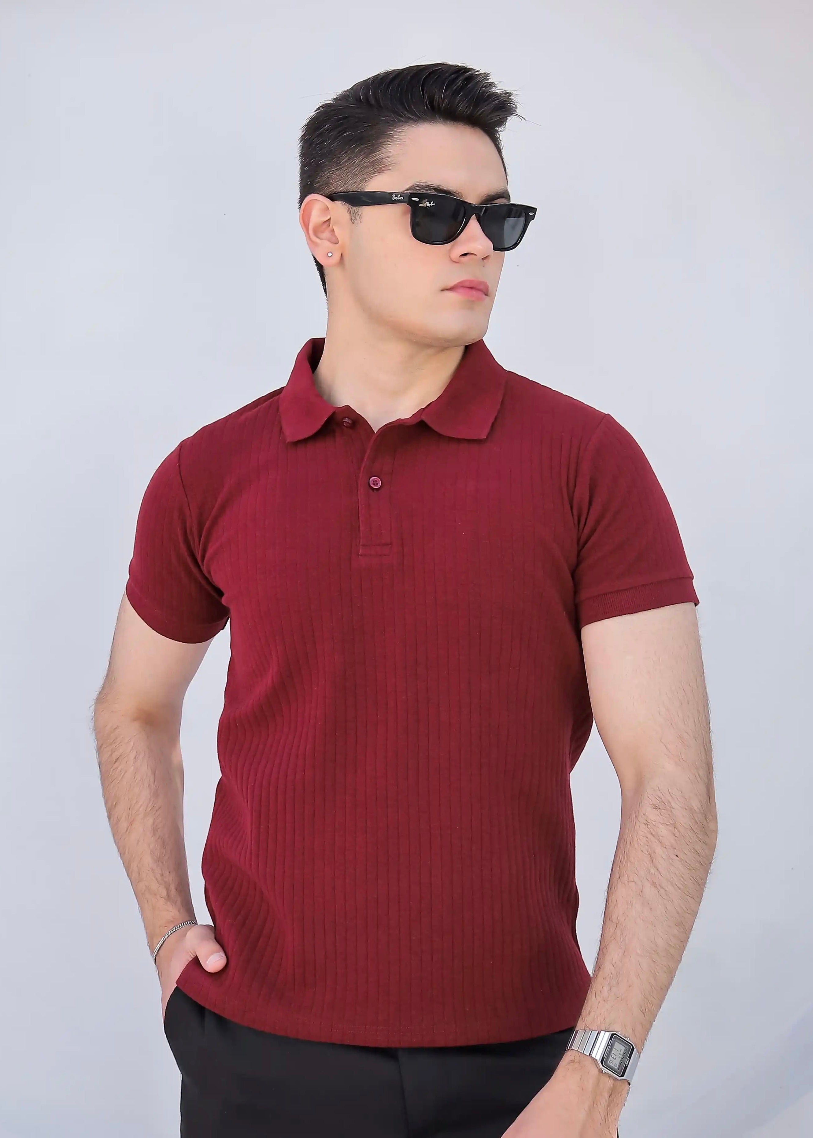 Rib-Knit Polo Maroon – Wearium